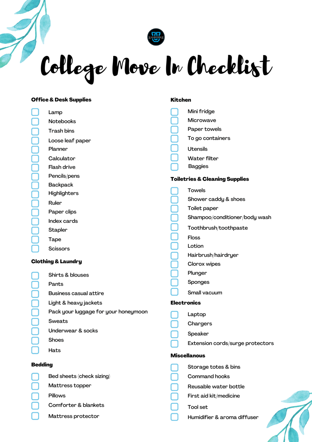 The Ultimate Checklist for Moving into a Dorm • UniMovers